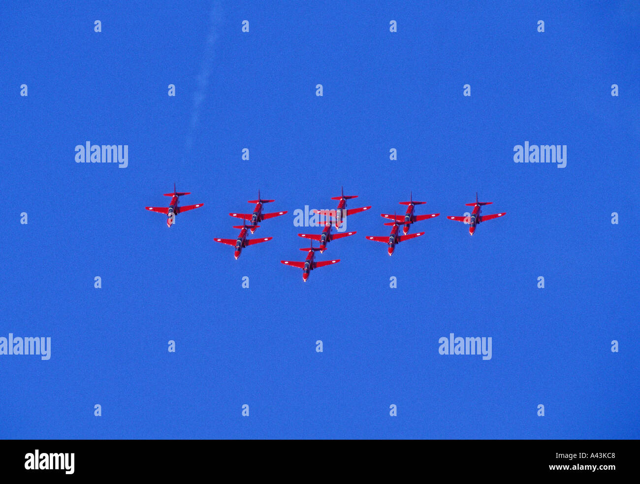 RAF aerobatic display team Red Arrows formation display Stock Photo - Alamy