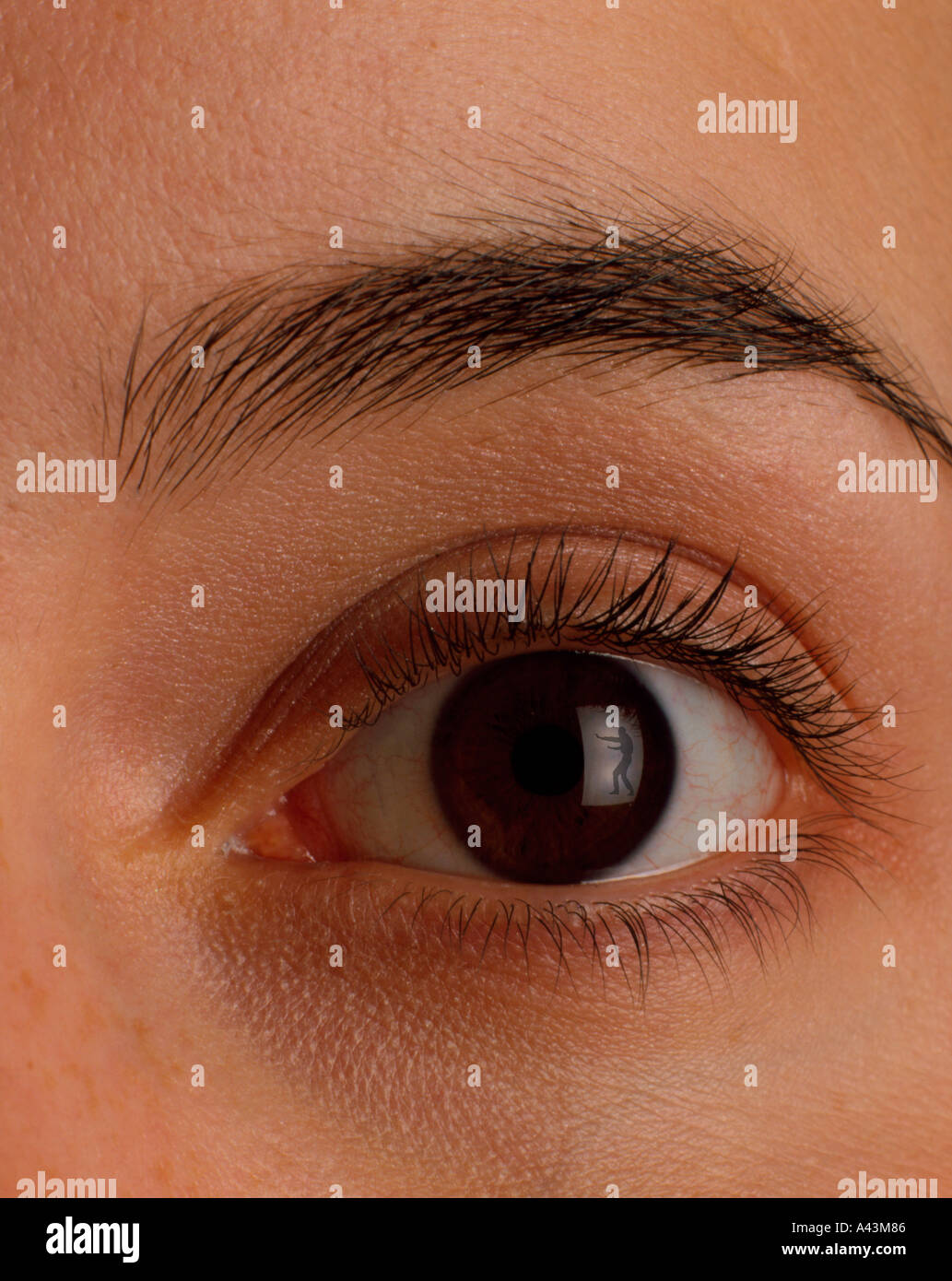 Young womans eye with intruders reflection Stock Photo - Alamy