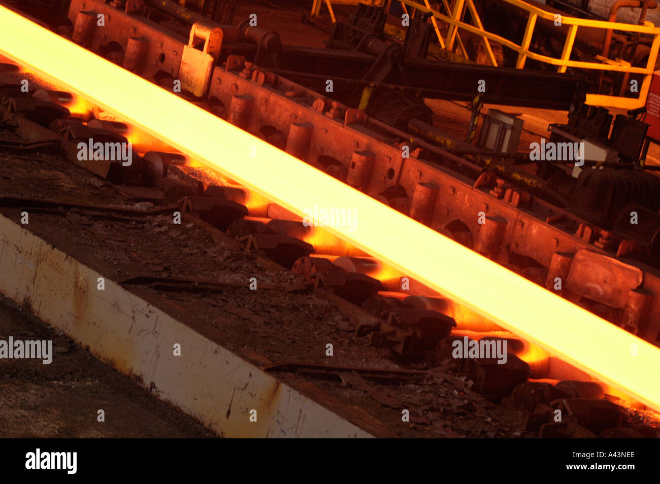 Steel slab being rolled on the Hot strip mill at Corus Llanwern ...