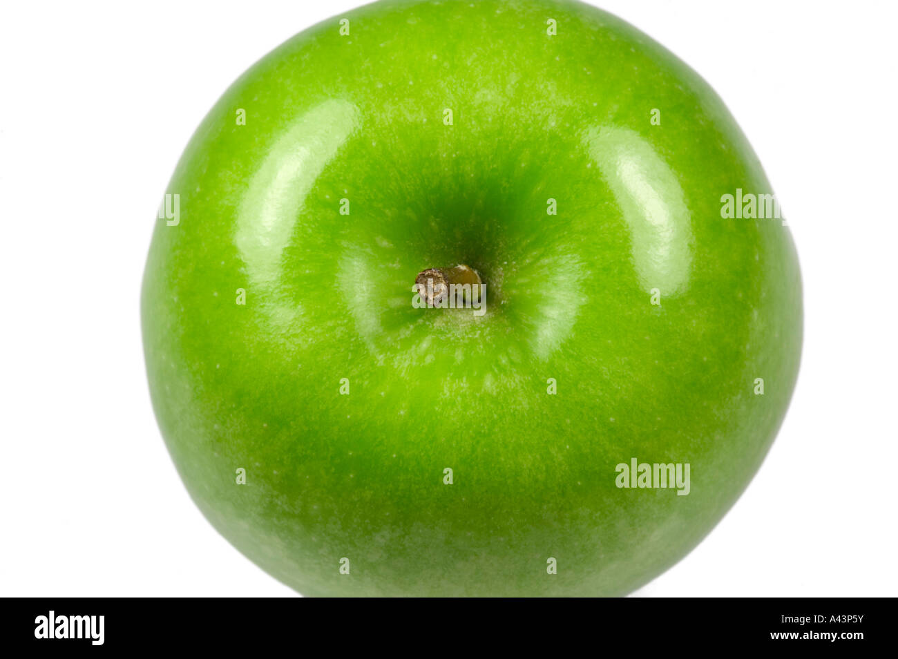 Green apple macro looking down isolated on white Part of a set Stock ...