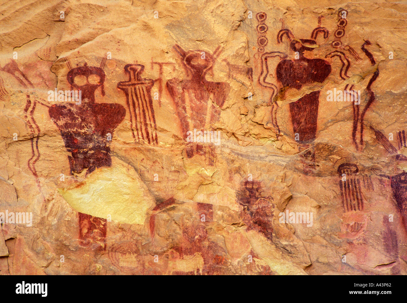 Ancient Native American petroglyph panel in canyon in Utah USA Stock ...