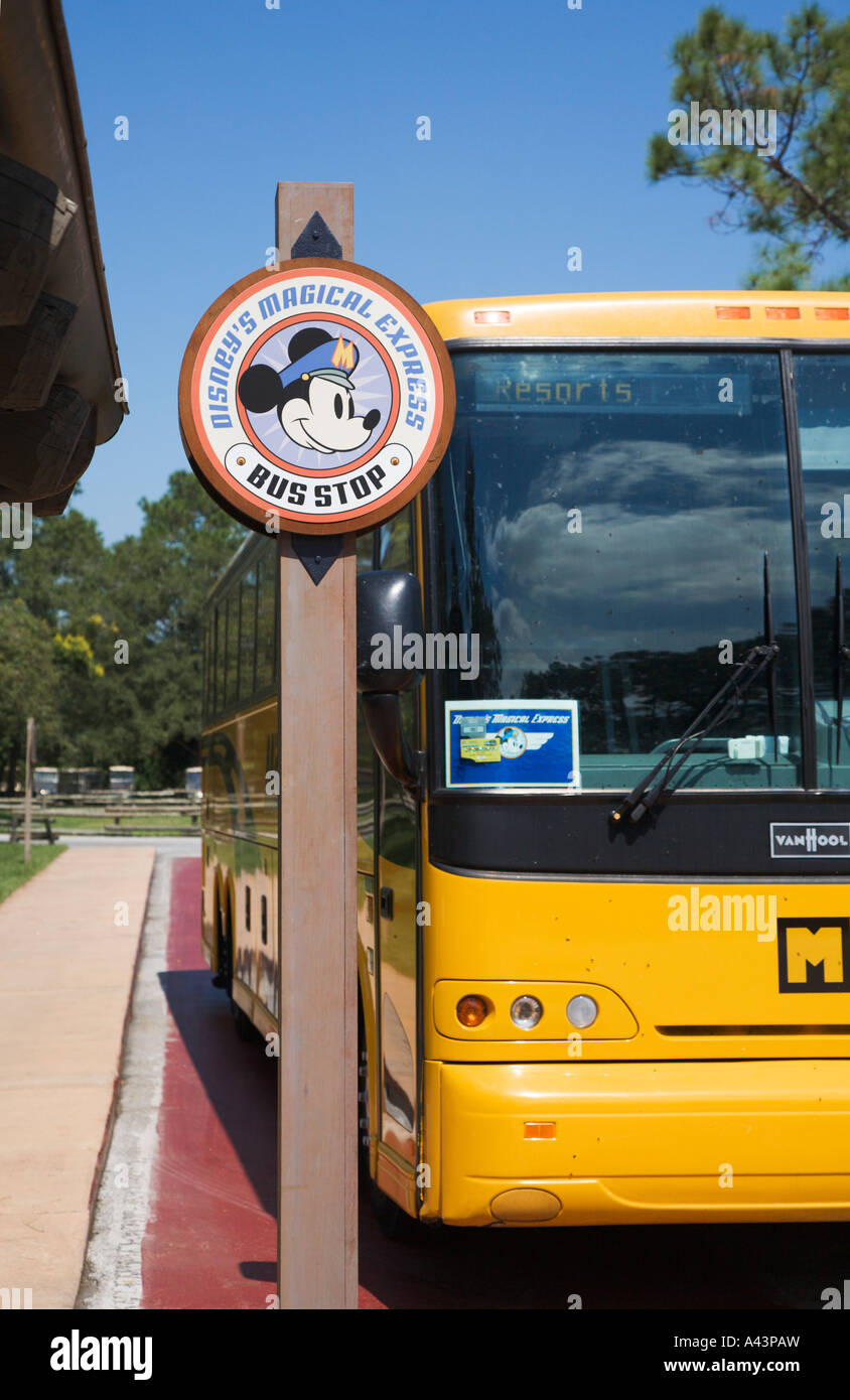 Bus at bus stop in Fort Wilderness Resort at Walt Disney World, Florida ...