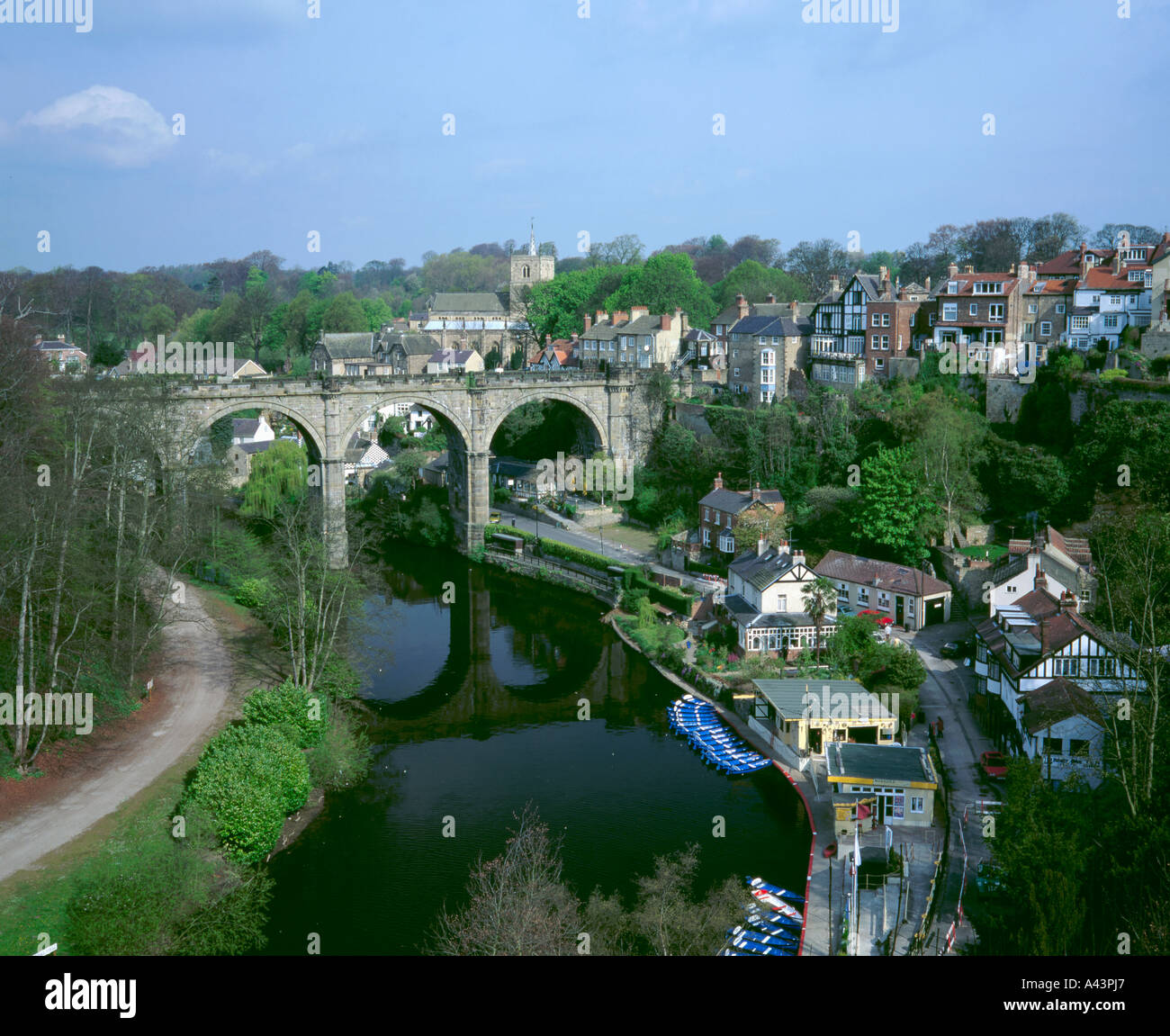 View over River Nidd in spring, Knaresborough, North Yorkshire, England ...