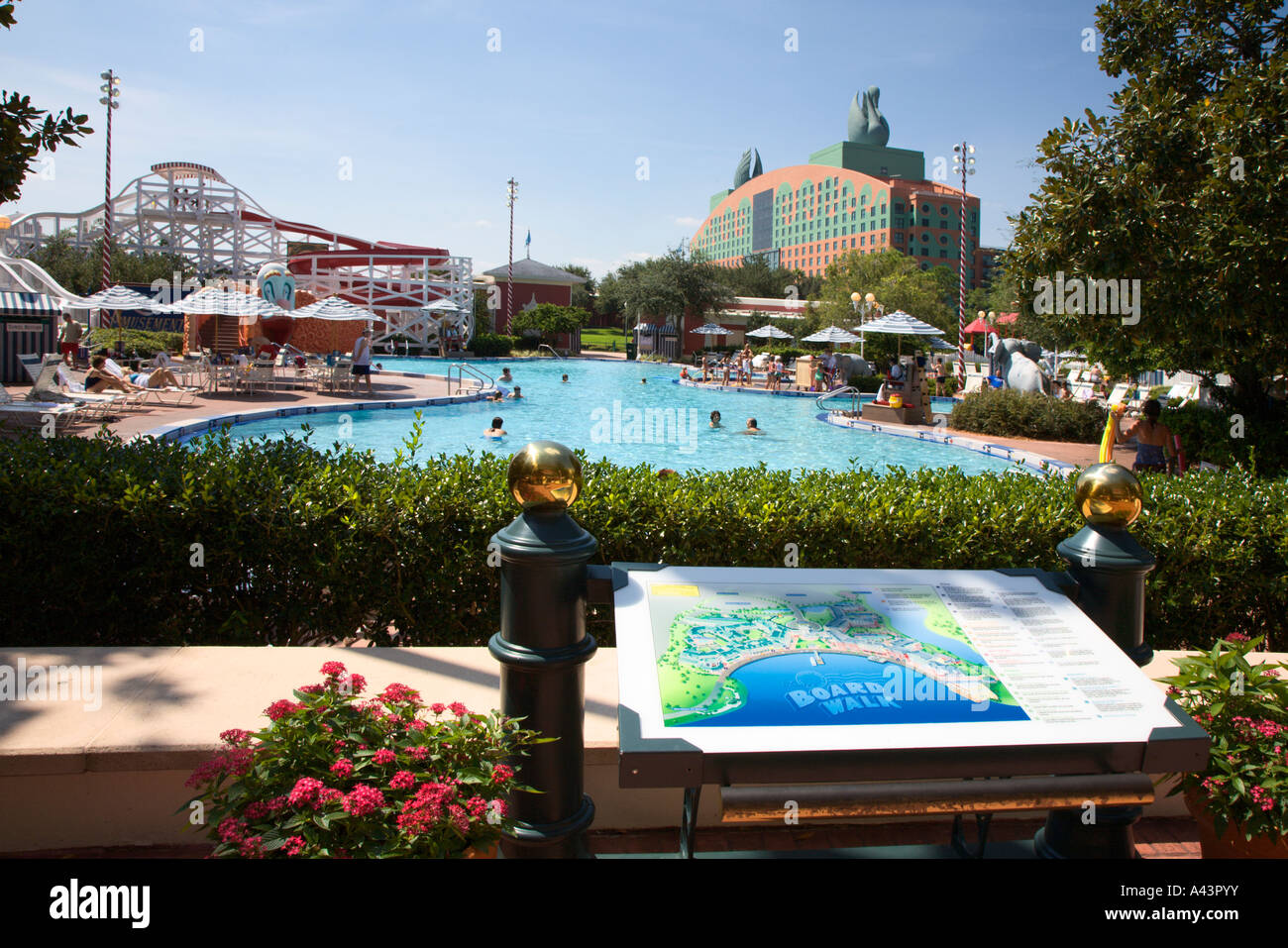 Directory overlooks resort swimming pool and Swan Resort at Boardwalk ...