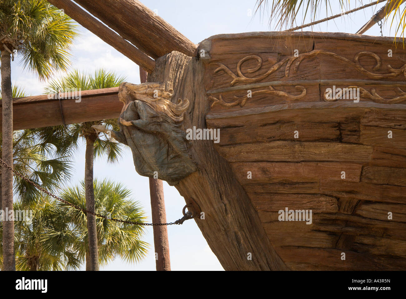 Figure of woman on prow of replica sailing ship at Boardwalk in Walt ...