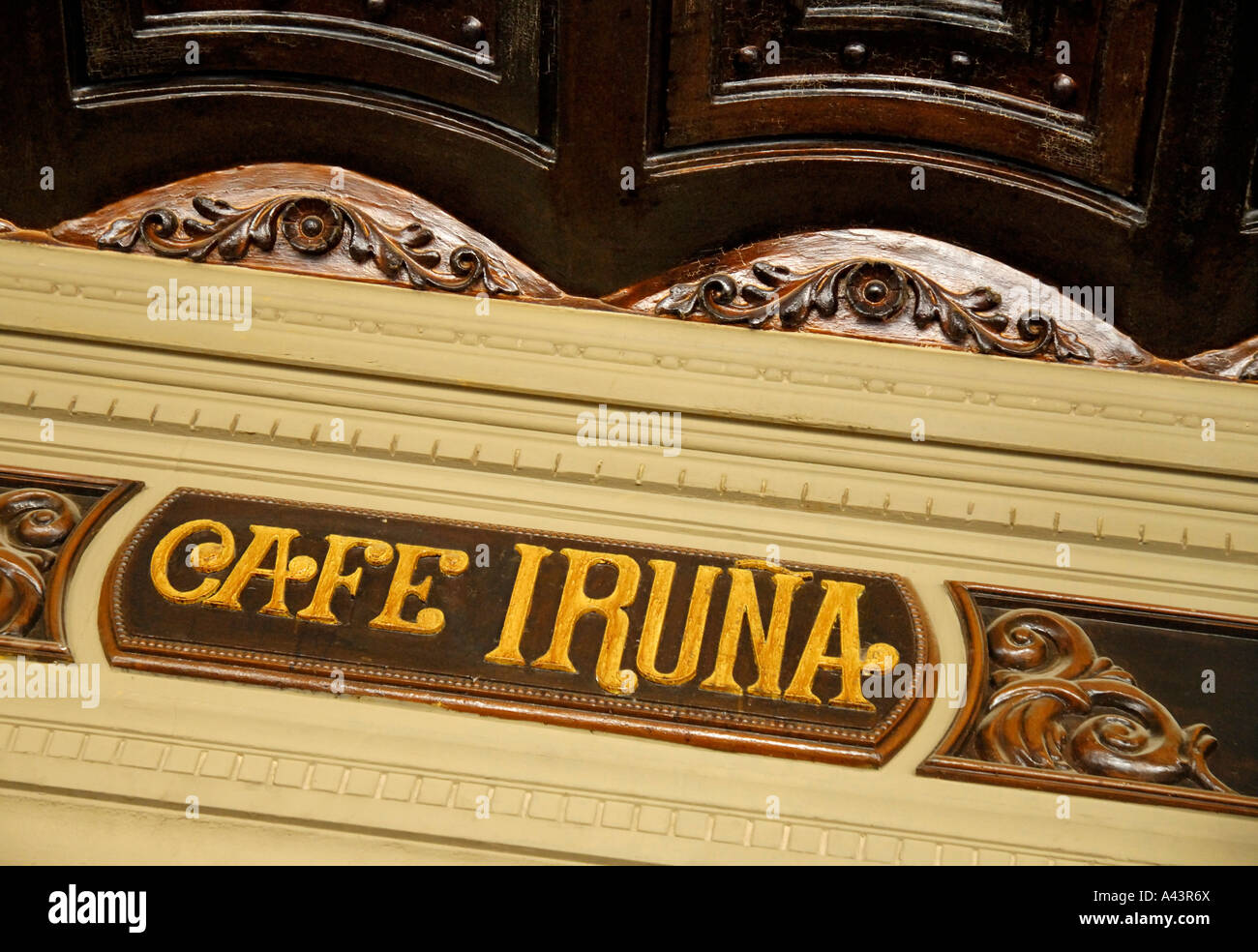 CAFE IRUNA SIGN PAMPLONA SPAIN Stock Photo - Alamy