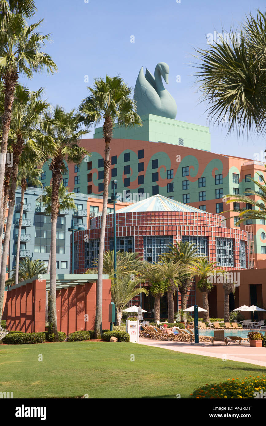 Outdoor swimming pool at Swan Resort in Walt Disney World, Florida, USA ...