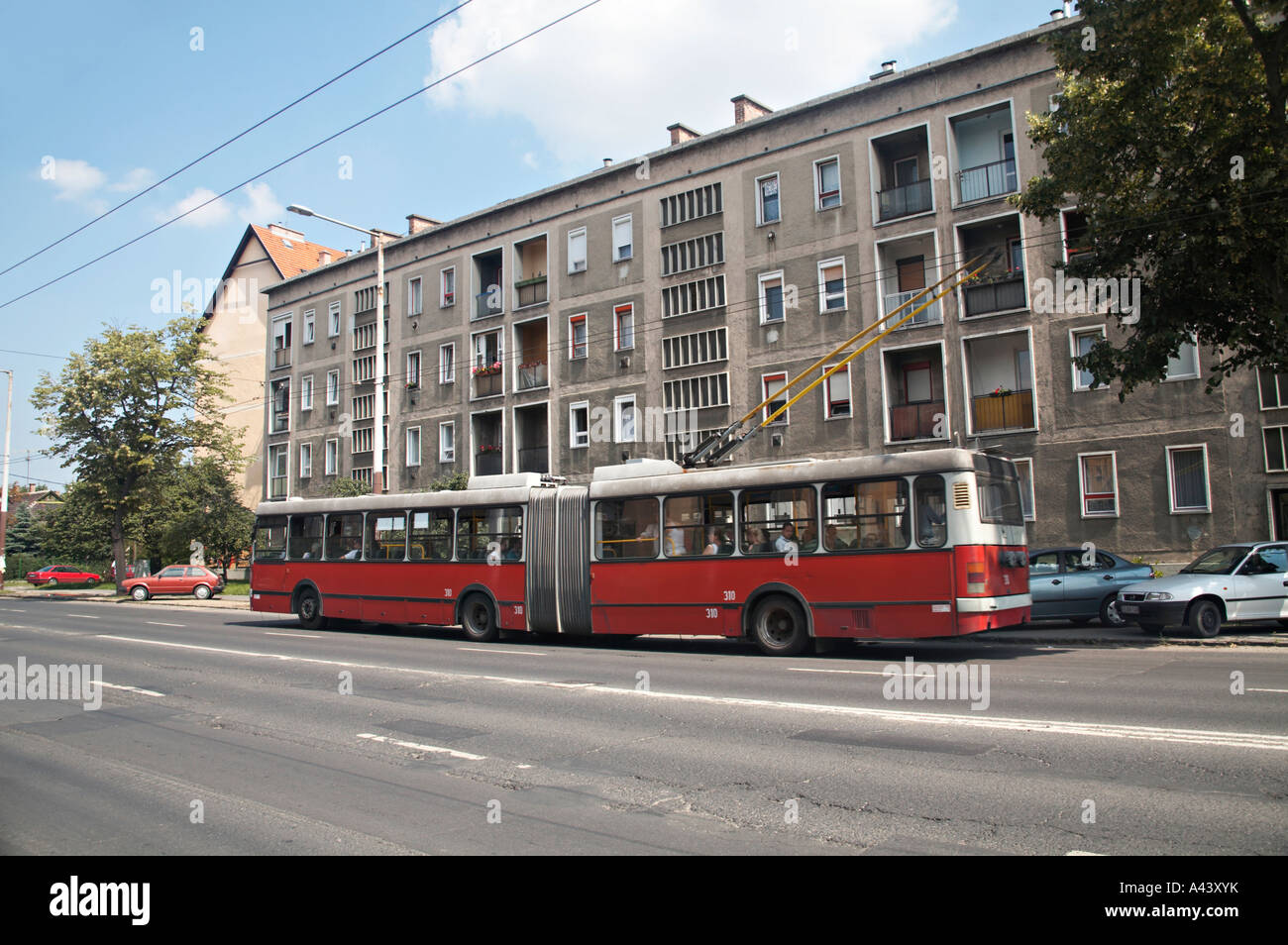 HUNGARY Budapest Electric accordion public bus on street in front of ...