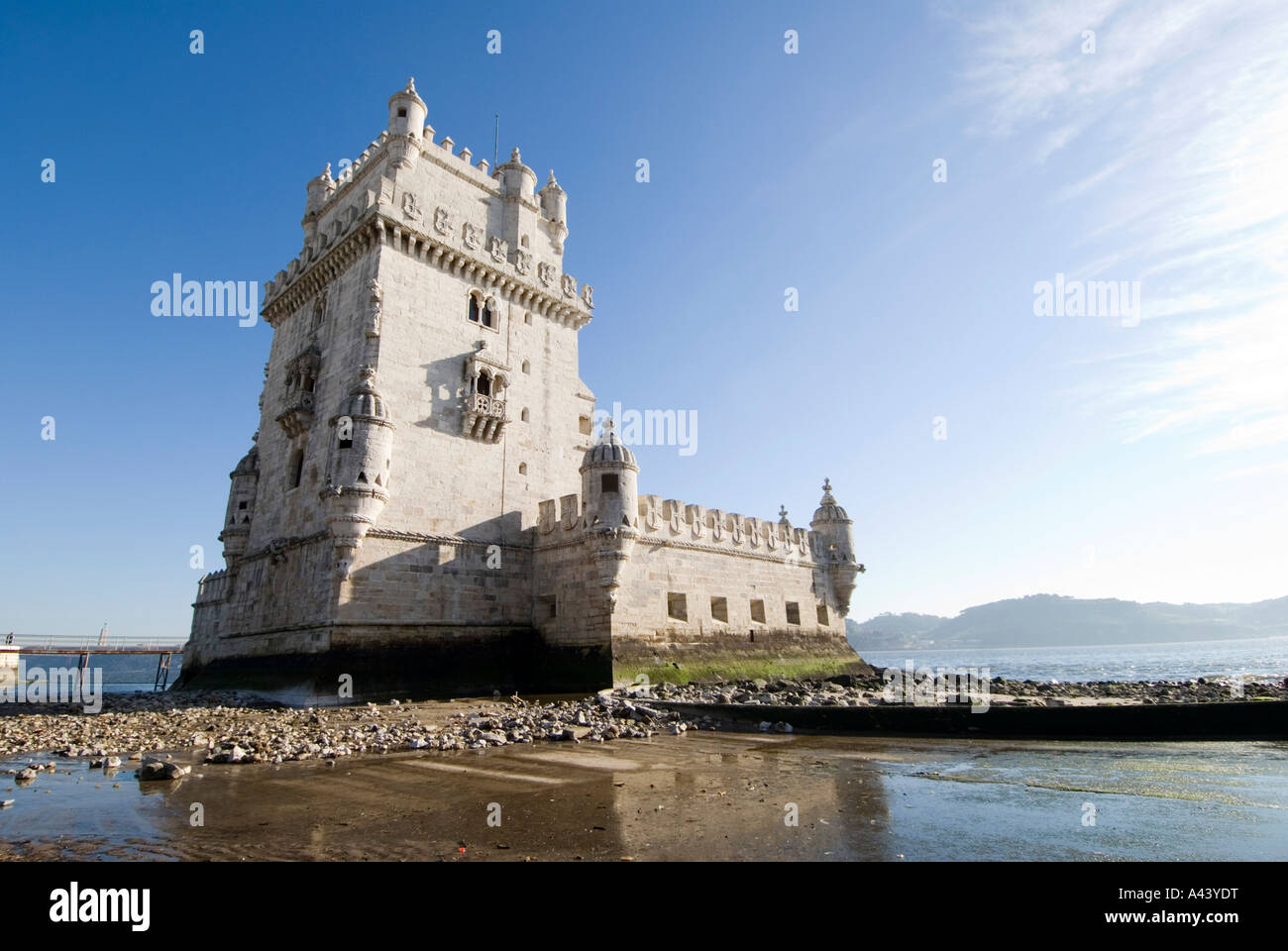 The Manueline architecture of the TORRE DE BELEM in the district of ...