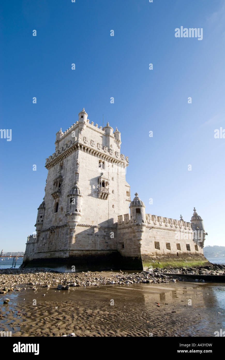 The Manueline architecture of the TORRE DE BELEM in the district of ...