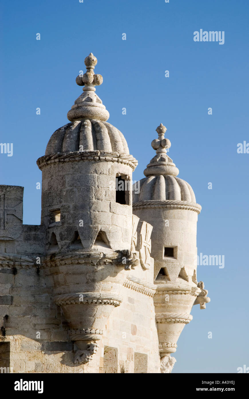 Manueline architectural detail of the TORRE DE BELEM in the district of ...