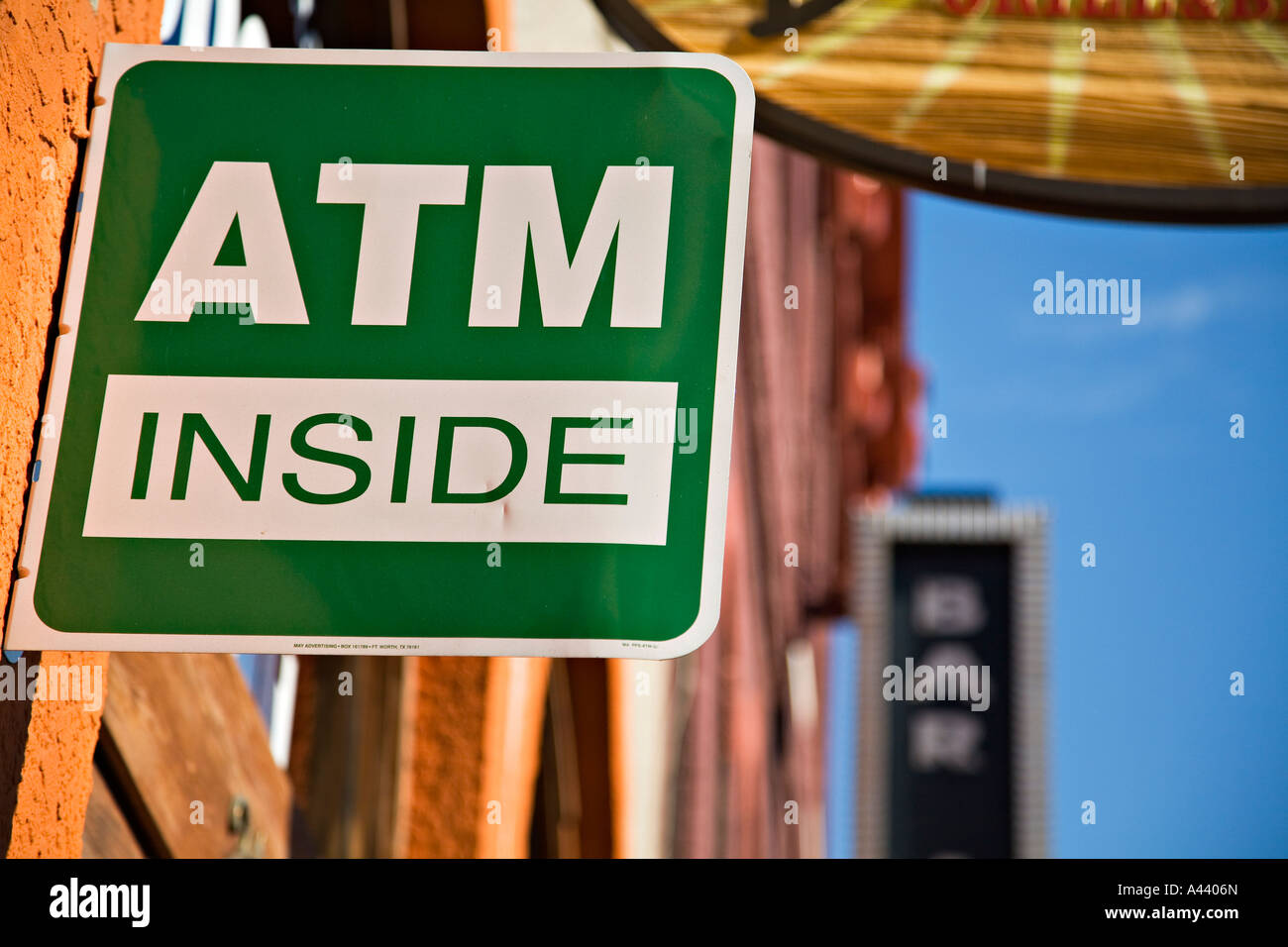 TEXAS Austin ATM Inside sign on exterior of building on Sixth Street ...