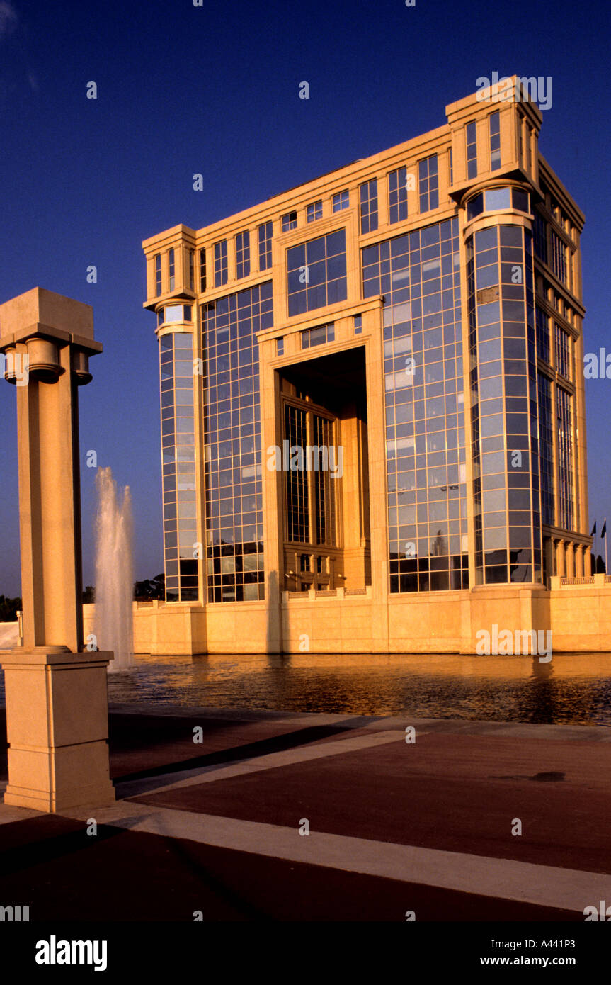 Modern building the Antigone complex overlooking water in Montpellier ...