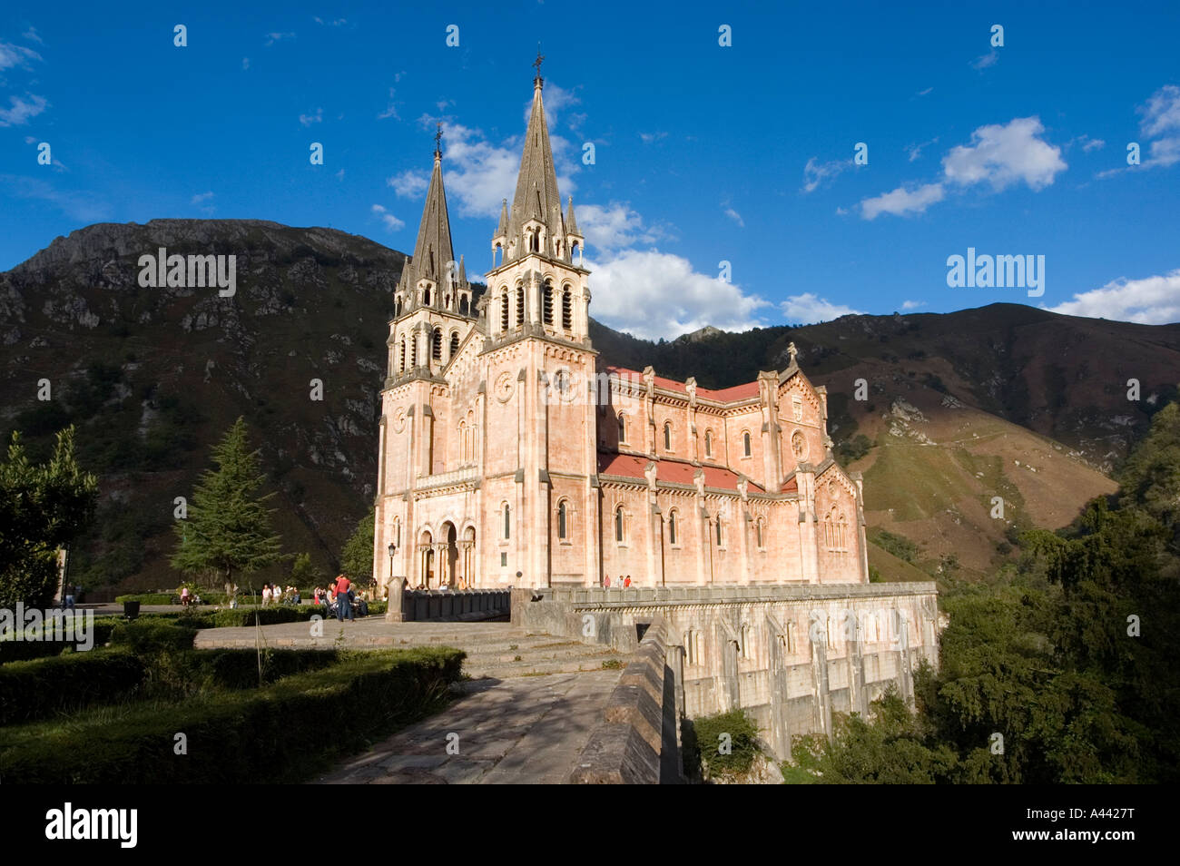Basilica of Covadonga in the PICOS DE EUROPA mountain range in northern ...