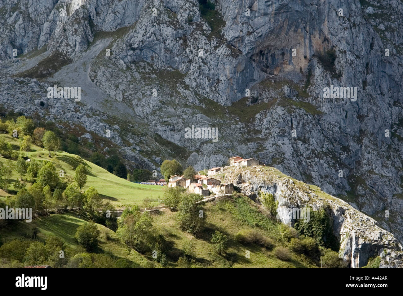 The remote village of BULNES in the PICOS DE EUROPA mountain range in ...