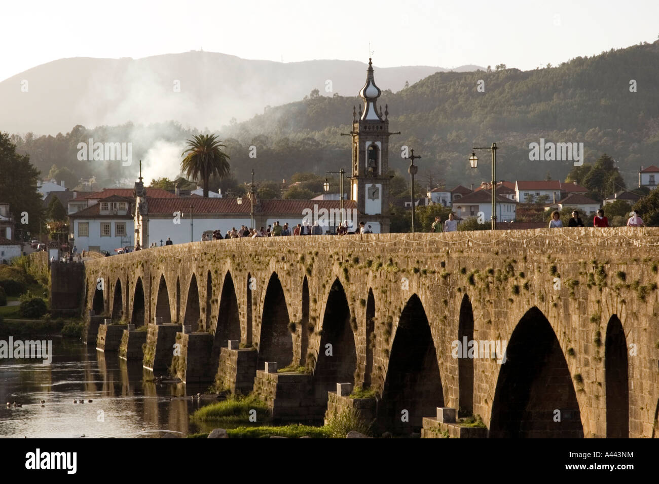 Bridge crossing the river RIO LIMA in the market town of PONTE DE LIMA ...