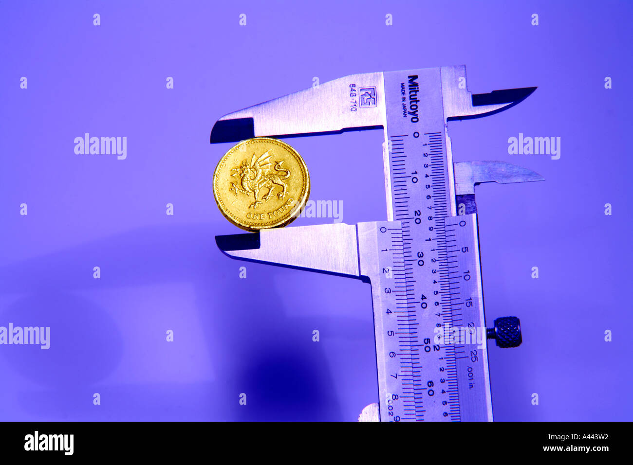 Vernier and Pound Coin credit crunch Stock Photo - Alamy