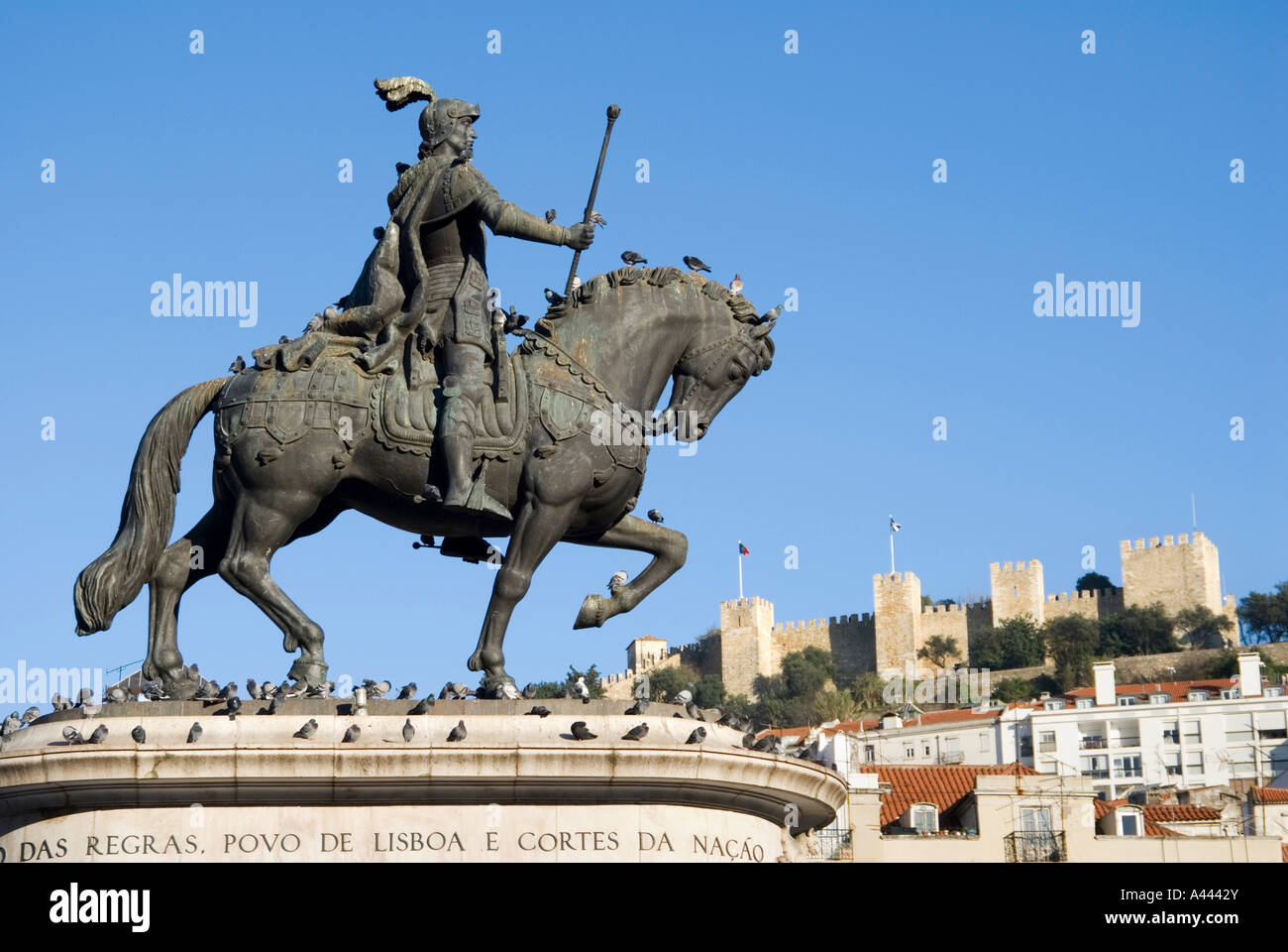 View accross PRACA DA FIGUEIRA square to the caslte CASTELO DE SAO ...