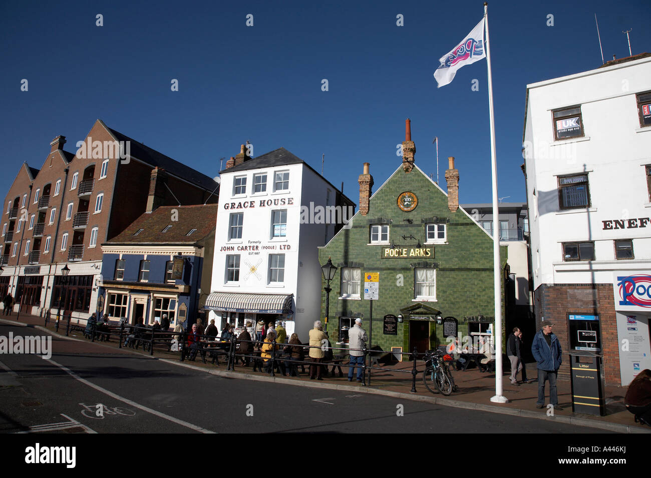 pubs and bars along the quay poole dorset england uk Stock Photo - Alamy