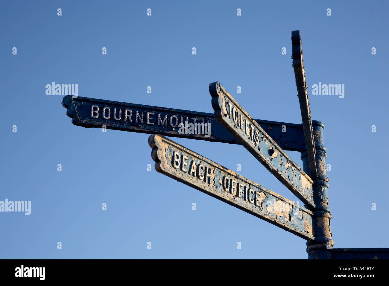 sign post on the beach at alum chine pointing towards bournemouth ...