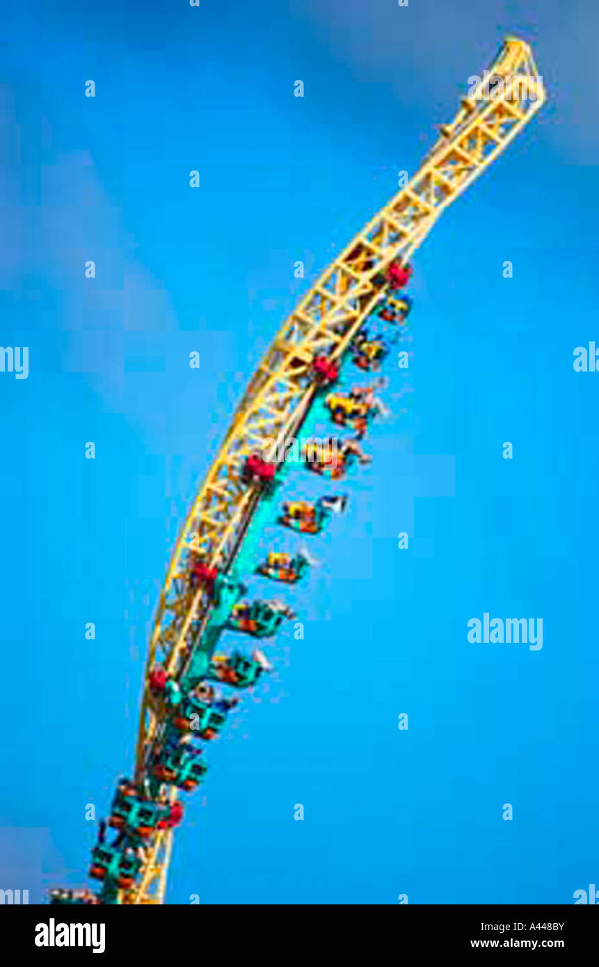 Passengers reach the top of Steel Venom roller coaster ride at Valley ...