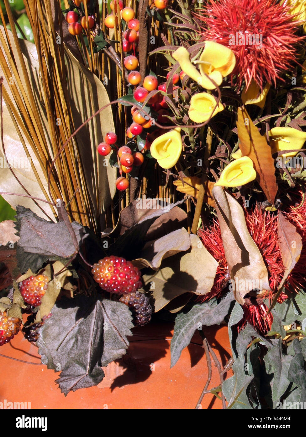 detail of plastic artificial false flowers arrangement decoration Stock ...