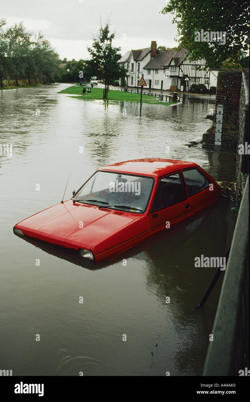 Flooded car in ford at Eynesford Kent Stock Photo - Alamy
