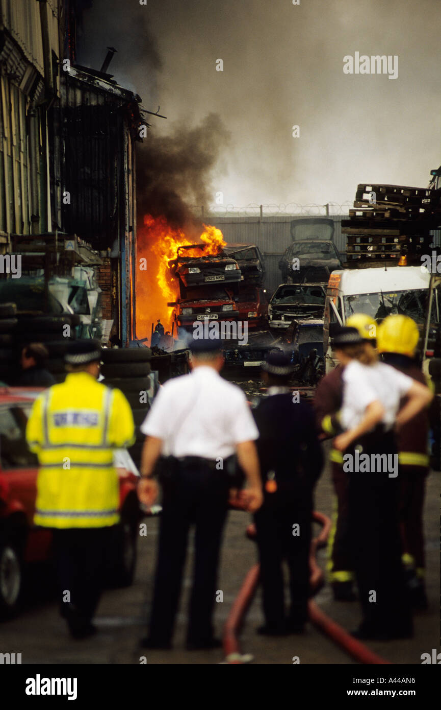 firemen Fighting a fire in a Scrapyard in Erith Kent Stock Photo - Alamy