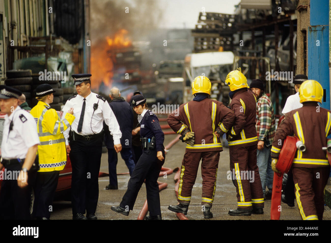 firemen Fighting a fire in a Scrapyard in Erith Kent Stock Photo - Alamy
