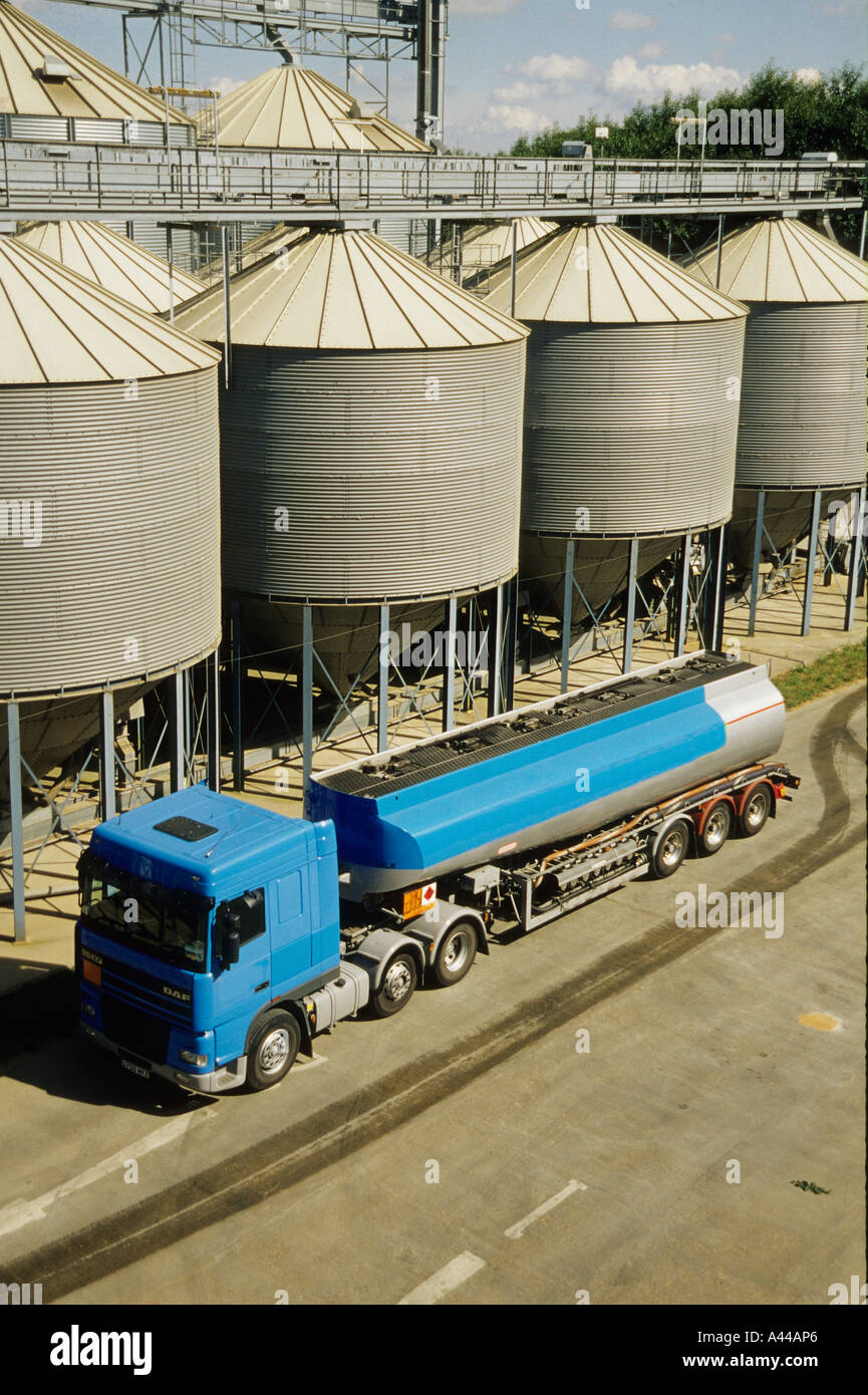 Fuel tanker delivering fuel oil at grain storage depot Stock Photo - Alamy