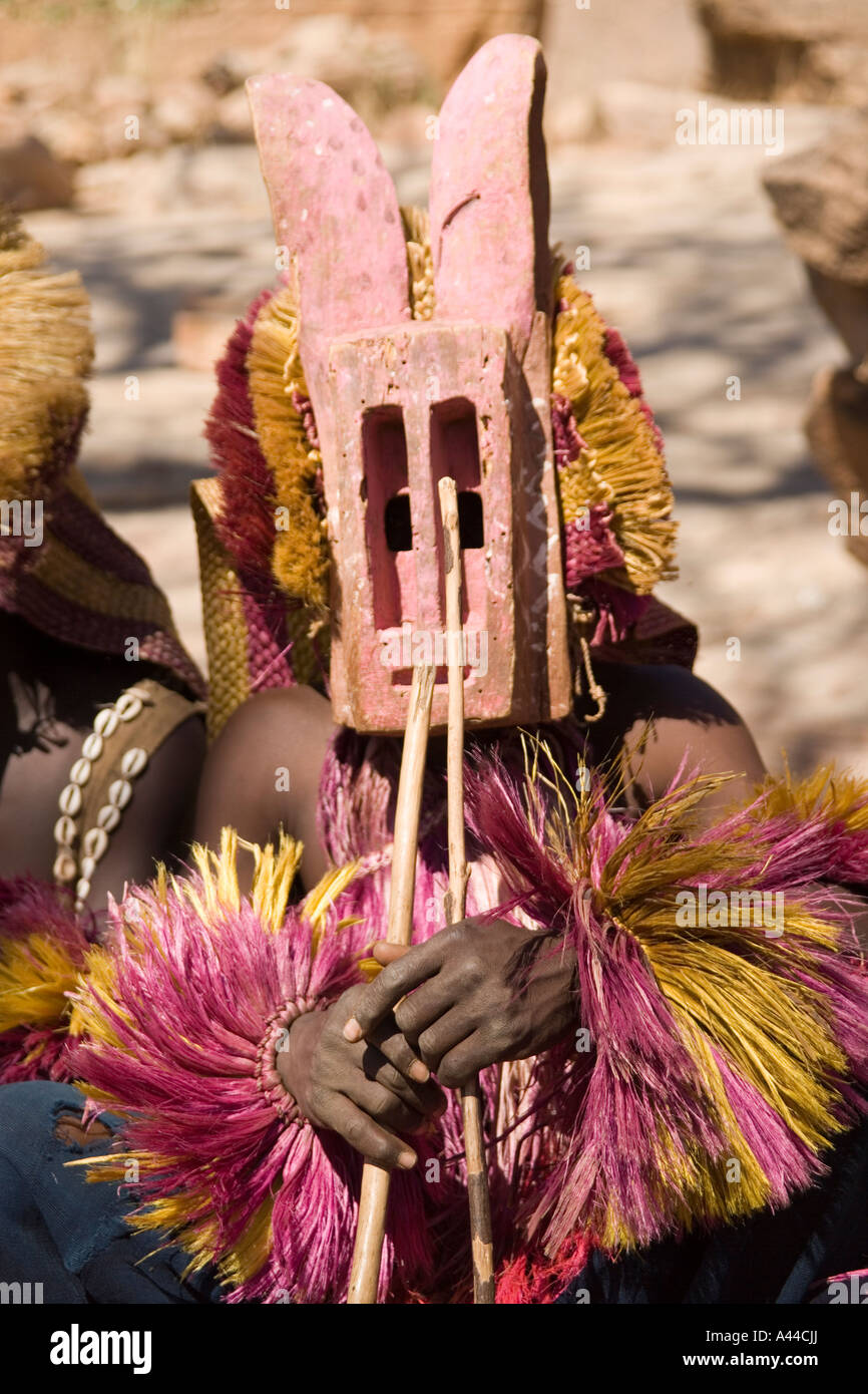 Dancers at the mask dance in the village of Tereli, Dogon Country, Mali ...