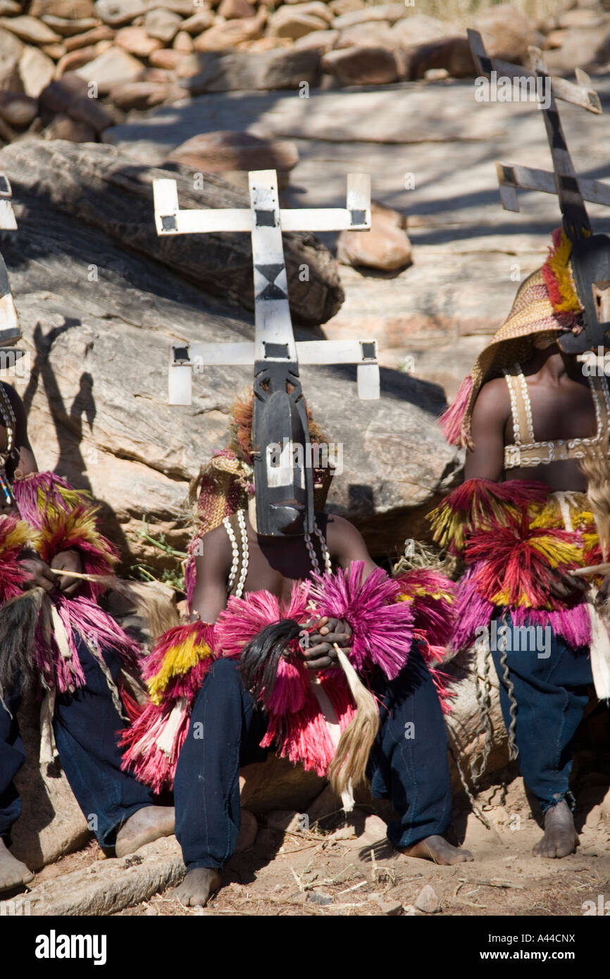 Dancers at the mask dance in the village of Tereli, Dogon Country, Mali ...