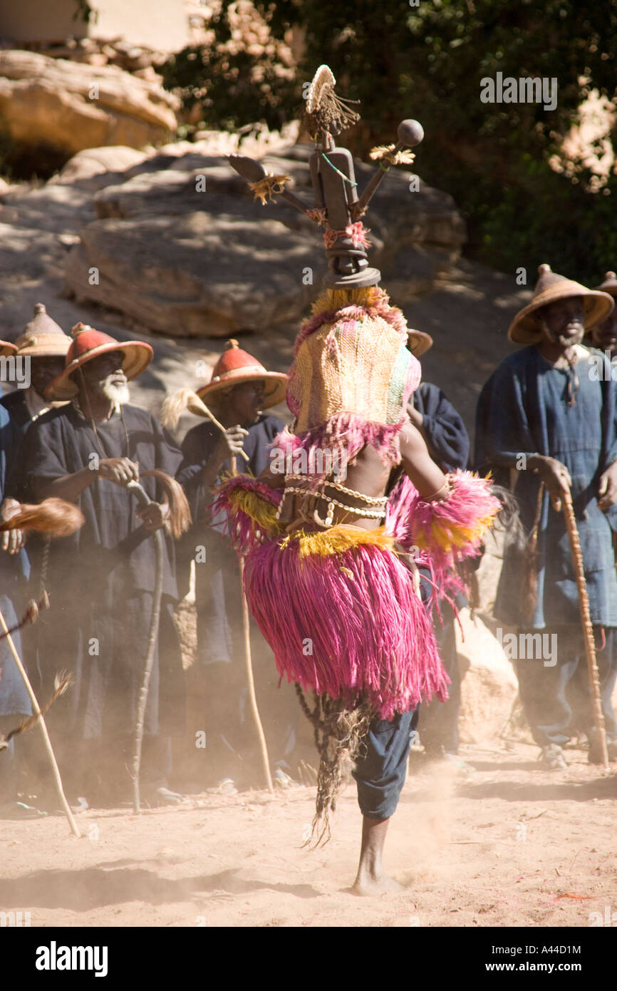 Dancers at the mask dance in the village of Tereli, Dogon Country, Mali ...
