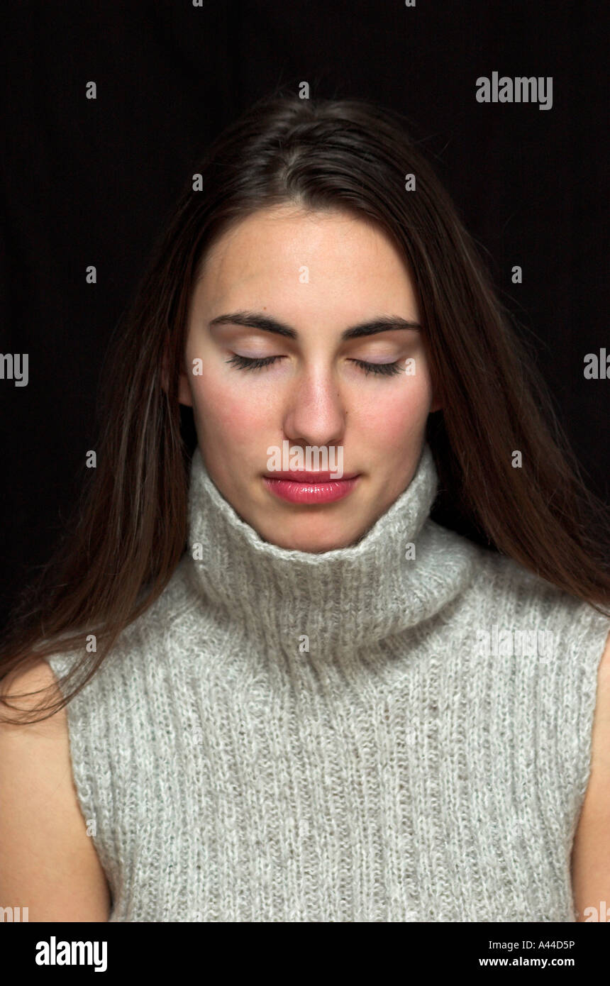 Young woman with eyes closed portrait Stock Photo - Alamy