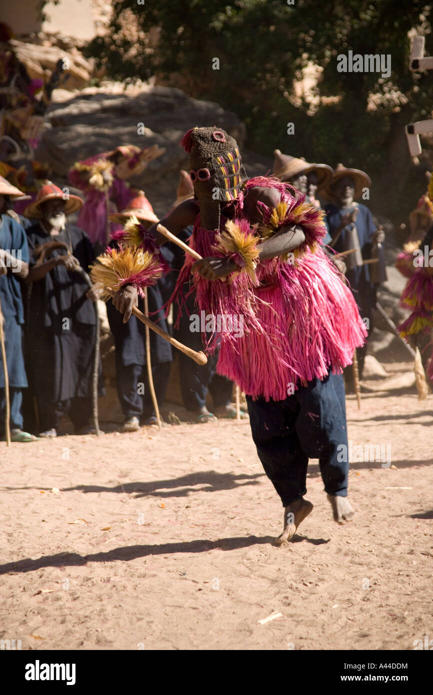 Dancers at the mask dance in the village of Tereli, Dogon Country, Mali ...