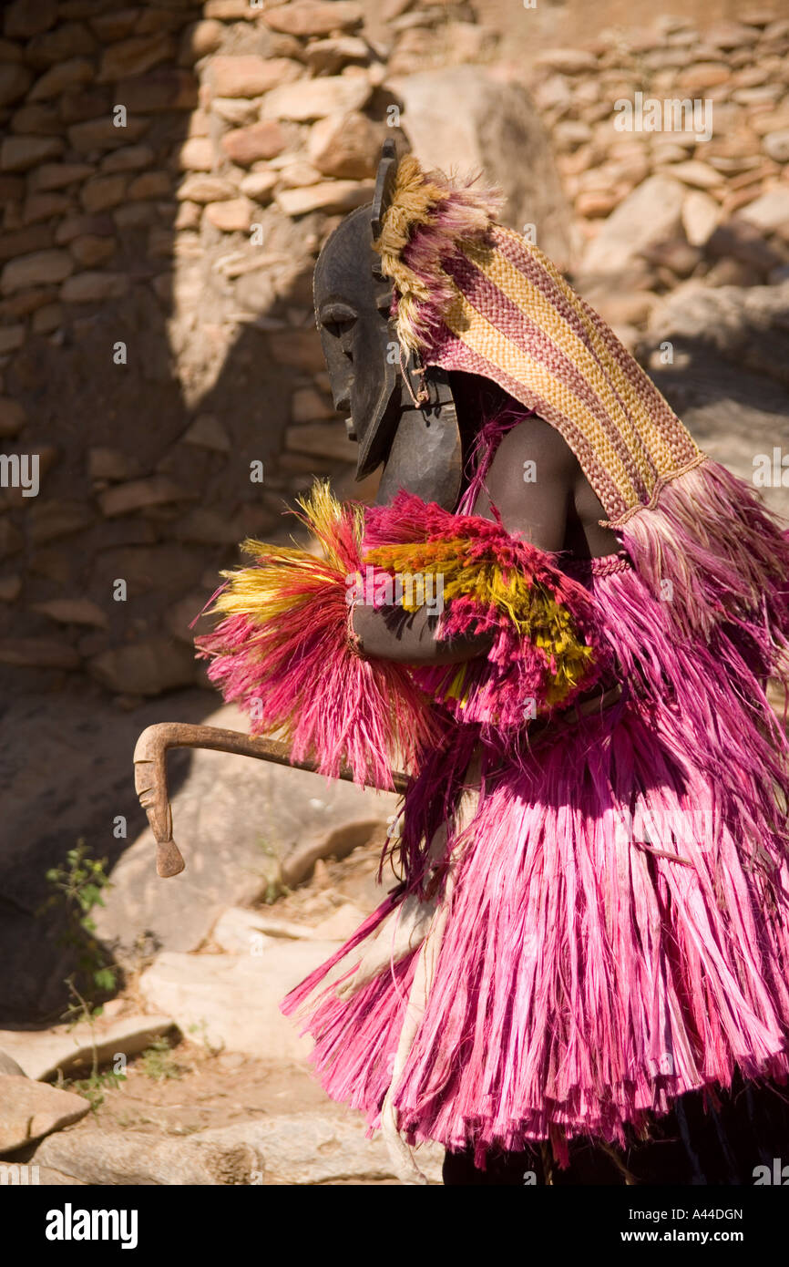 Dancers at the mask dance in the village of Tereli, Dogon Country, Mali ...