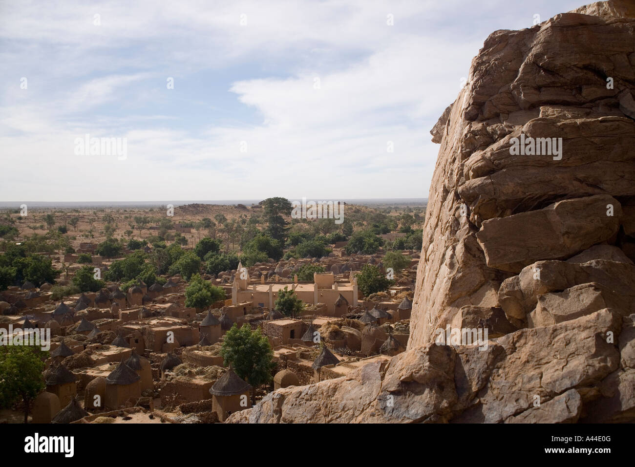 The cliffs above the village of Songo in the Dogon country, Mali, West ...