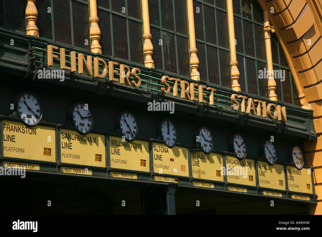 Clocks at Flinders Street Railway Station, Melbourne, Australia Stock ...