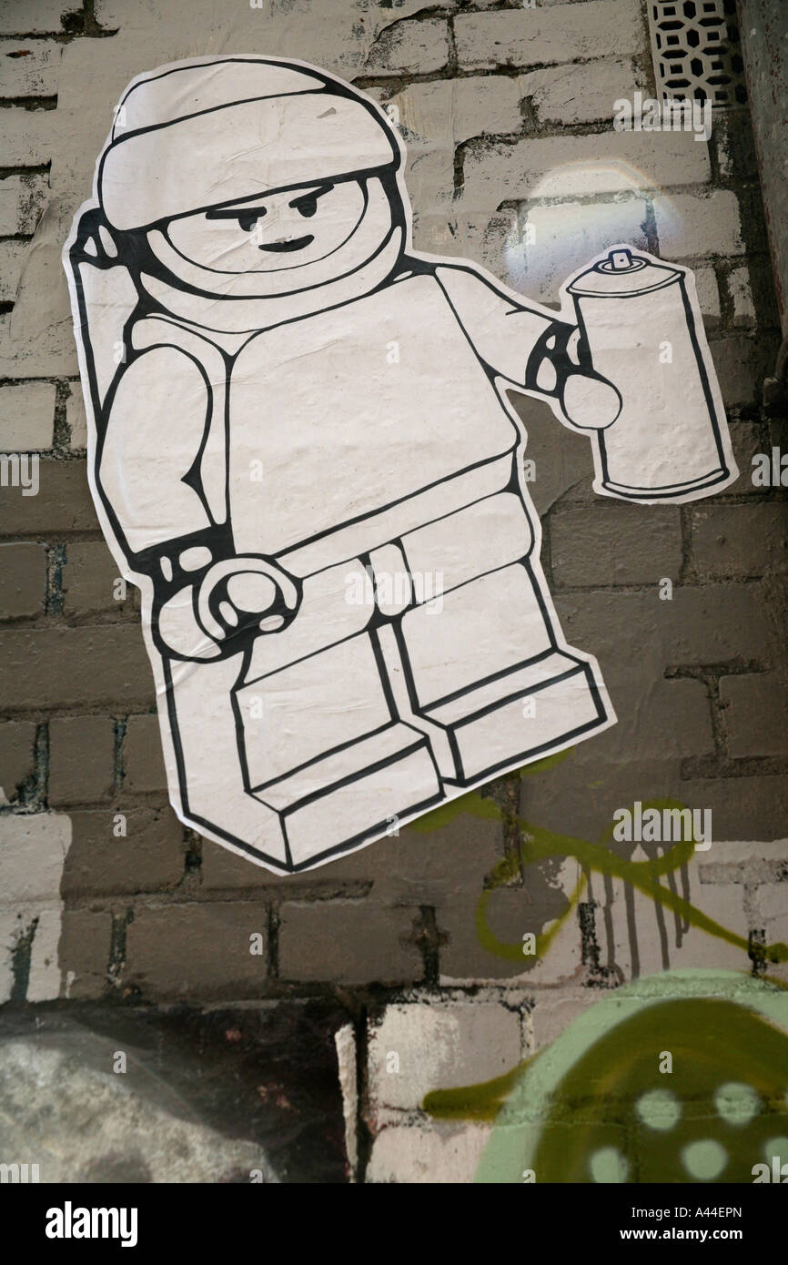 Giant lego man sticker on wall in Melbourne, Australia Stock Photo - Alamy