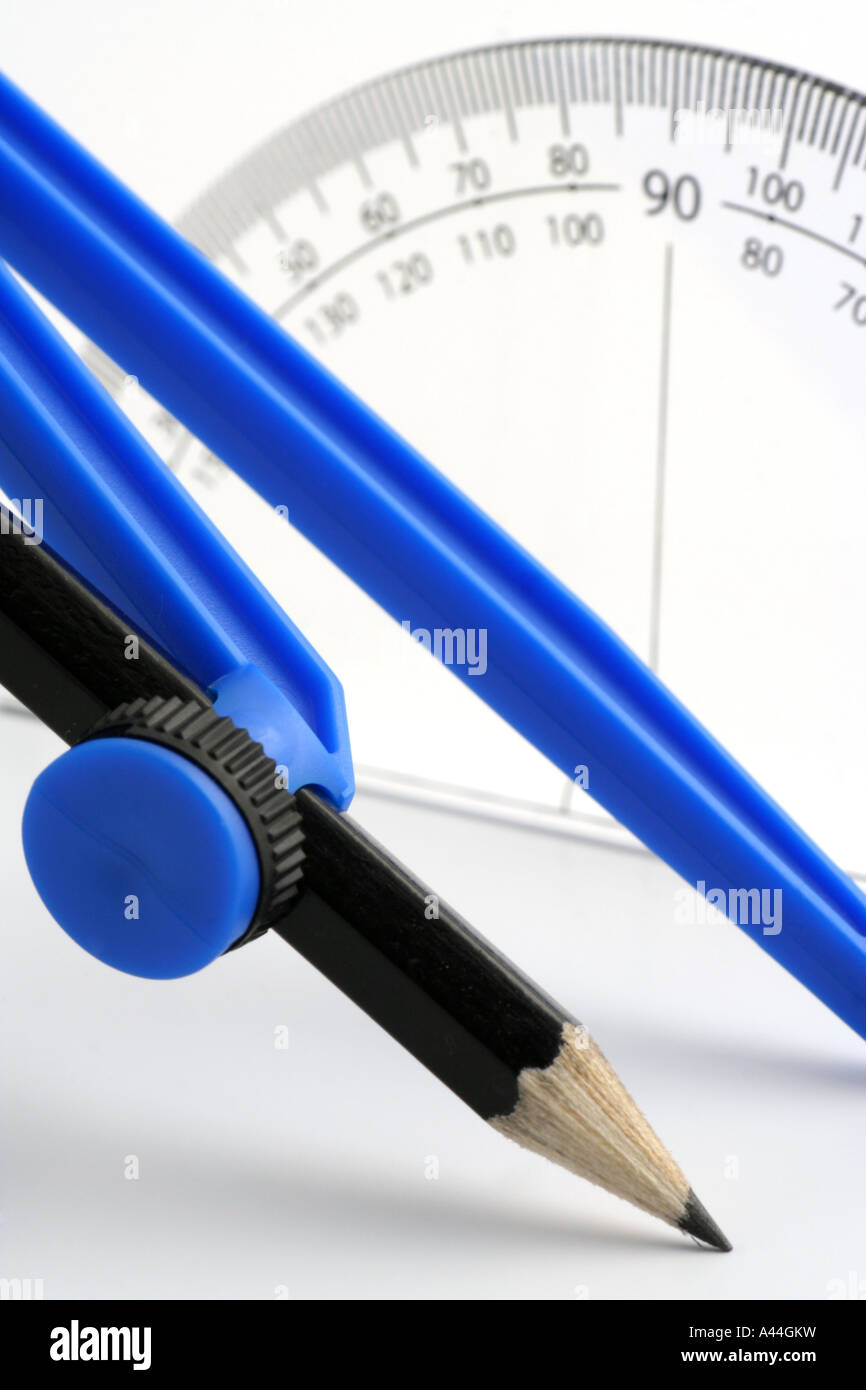 Pair of compasses and protractor Stock Photo - Alamy