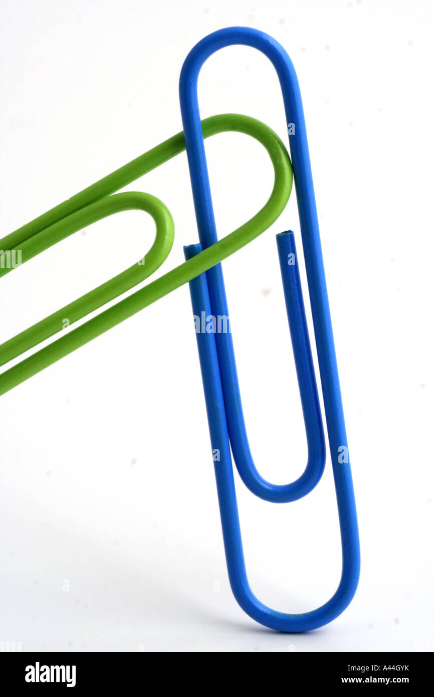 Blue and green paperclips Stock Photo - Alamy