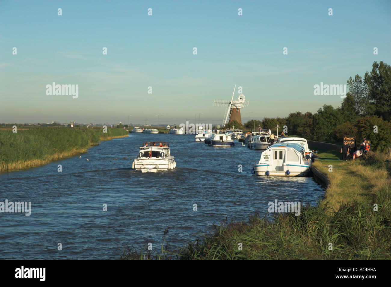 UK England Norfolk Broads river bure windmill tunstall three feathers ...