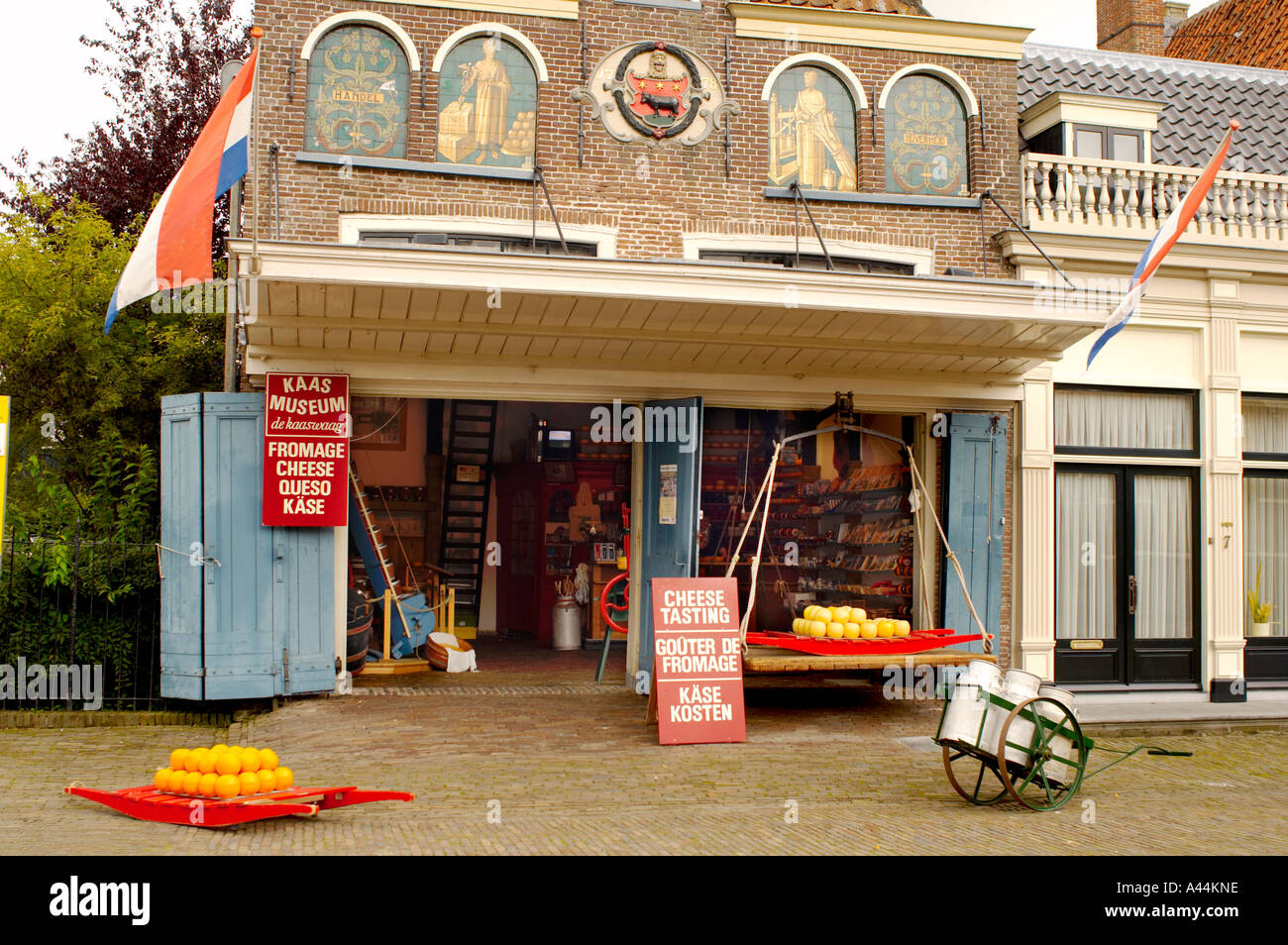 Exterior view of a cheese museum with cheese displayed outside Stock ...