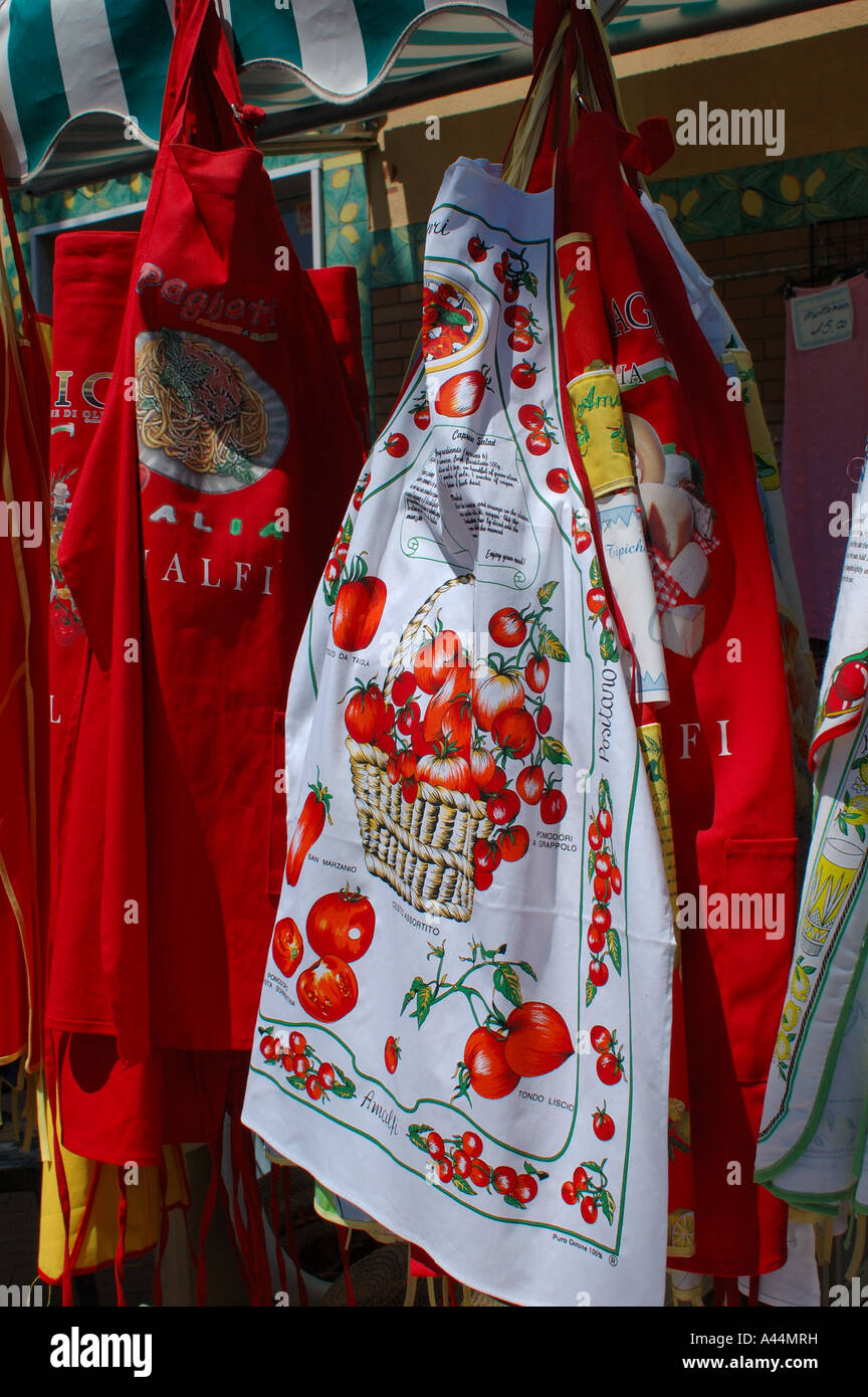 Colorful aprons offered in small shop, Amalfi - Italy Stock Photo - Alamy