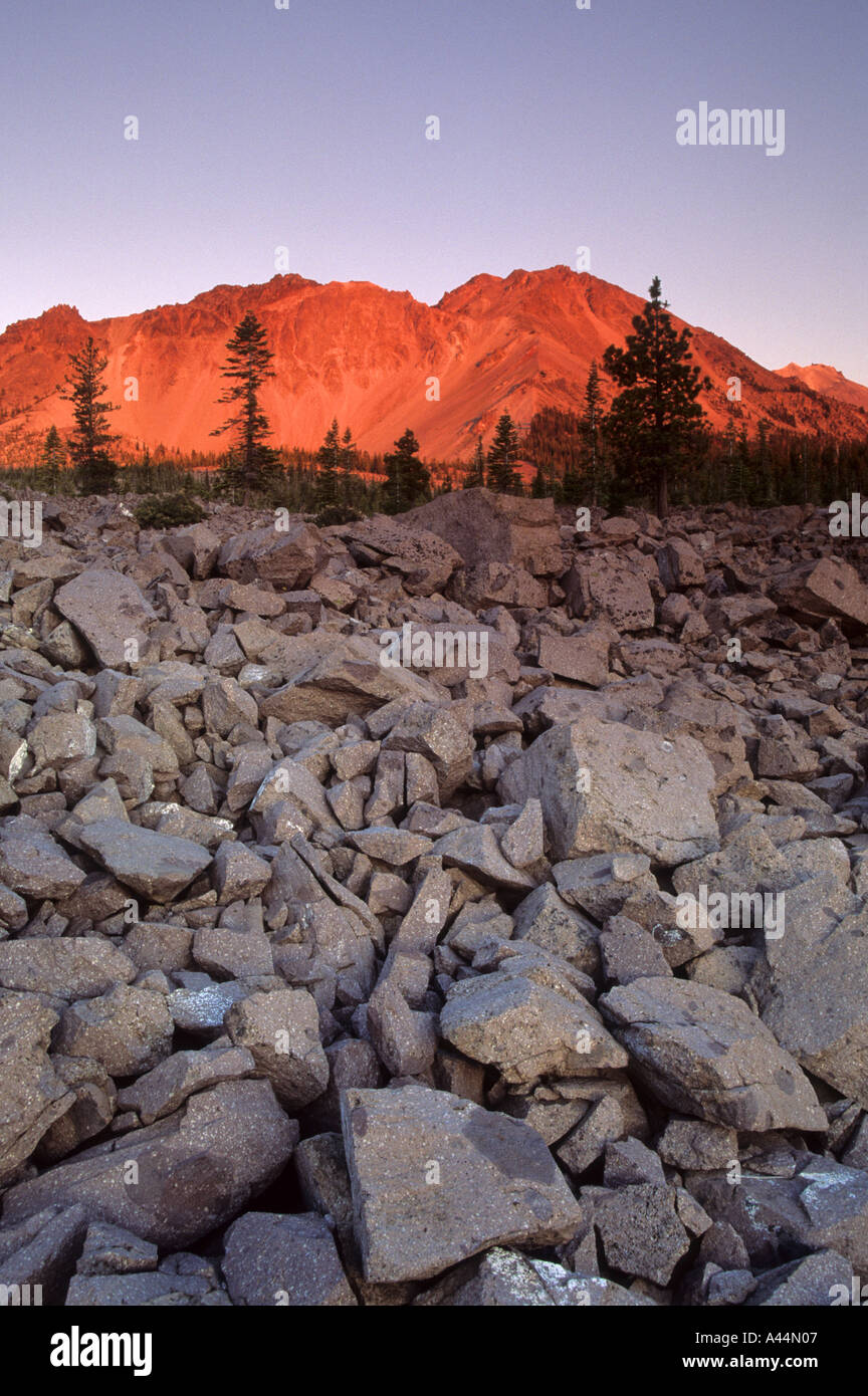 Sunset colors the cliffs of Chaos Crags above the rocks known as Chaos ...