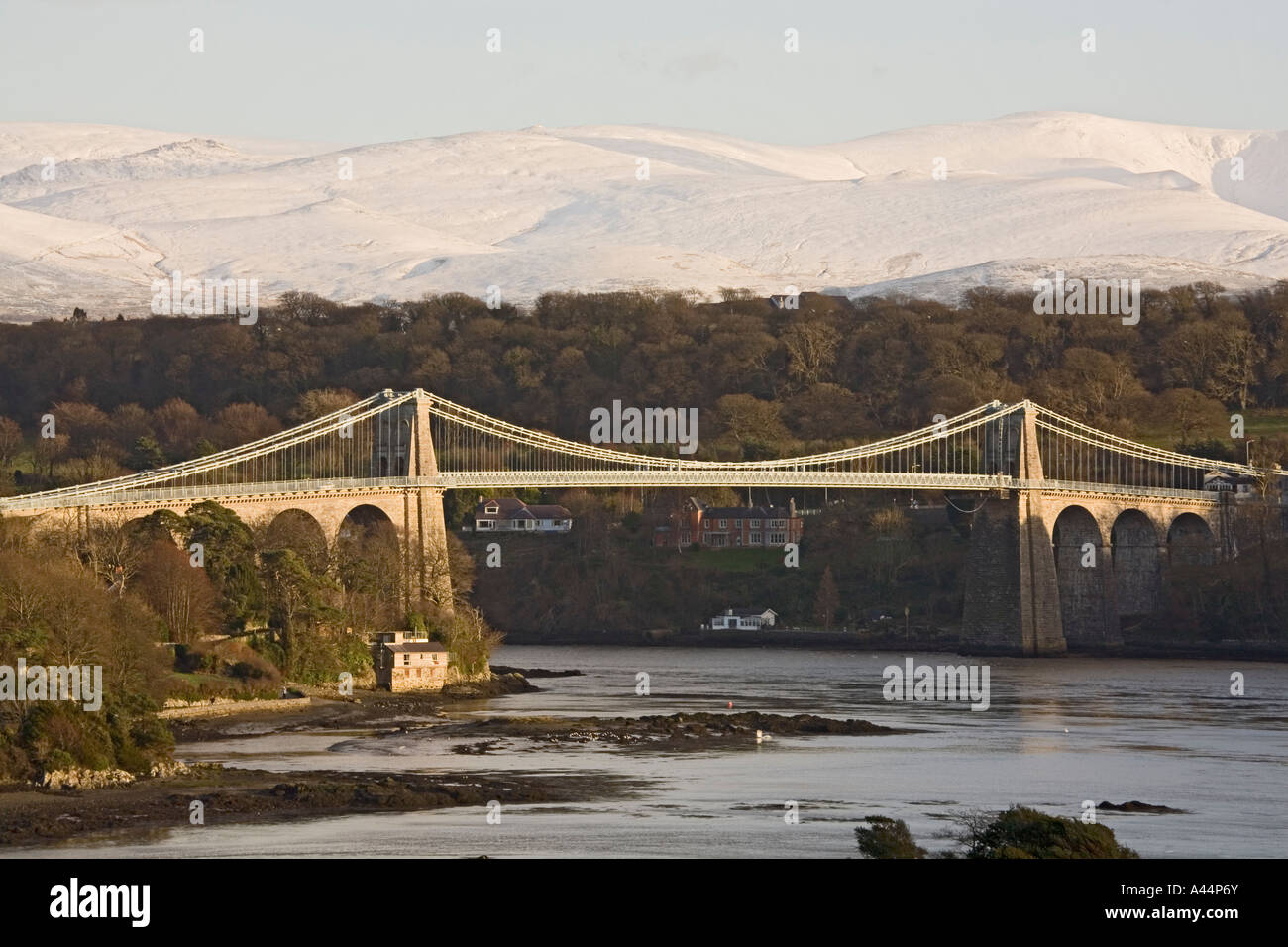 MENAI BRIDGE ISLE OF ANGLESEY NORTH WALES UK January Looking down on ...