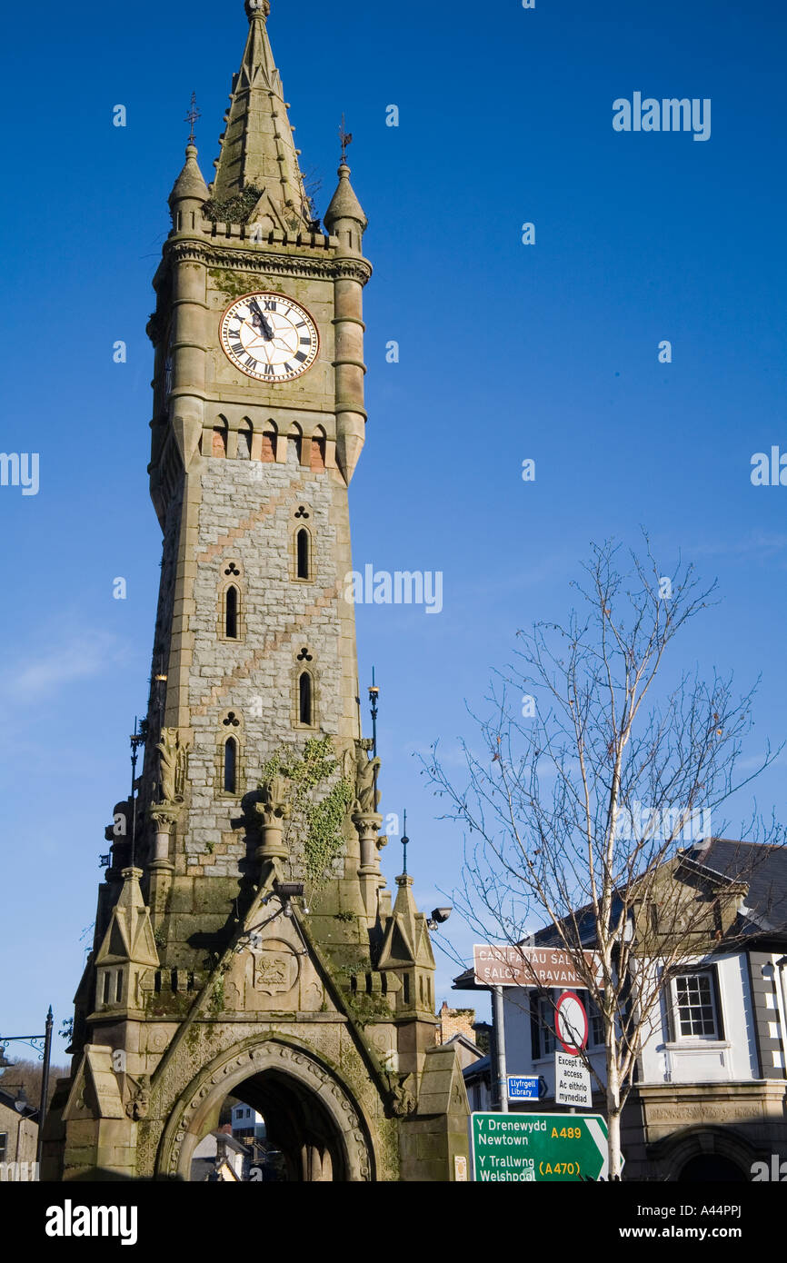 MACHYNLLETH POWYS MID WALES UK January The clock tower in the centre of ...