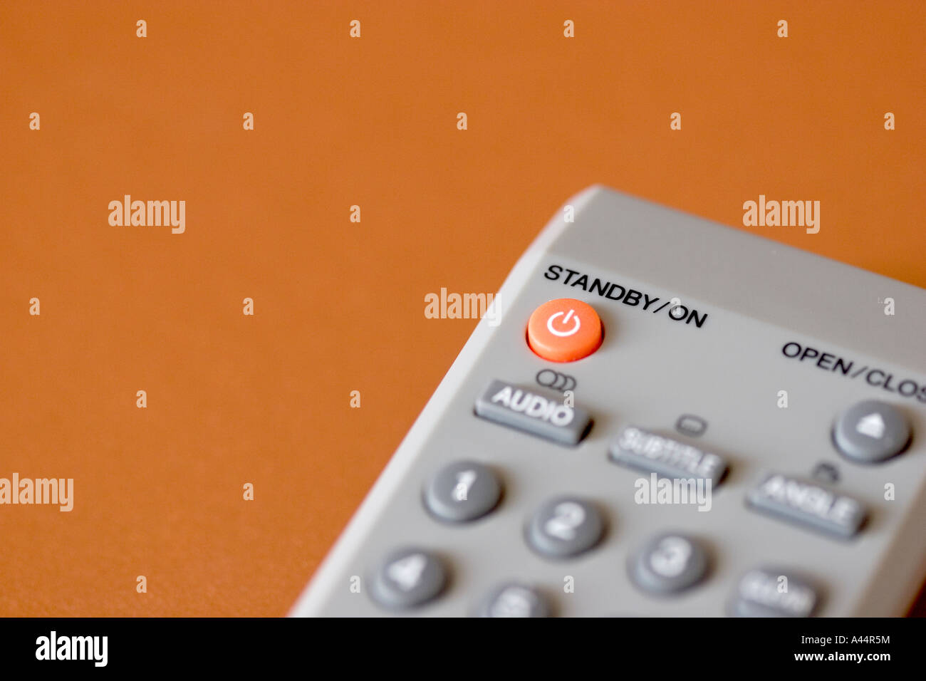 Closeup of power switch on a TV DVD stereo audio or home entertainment ...