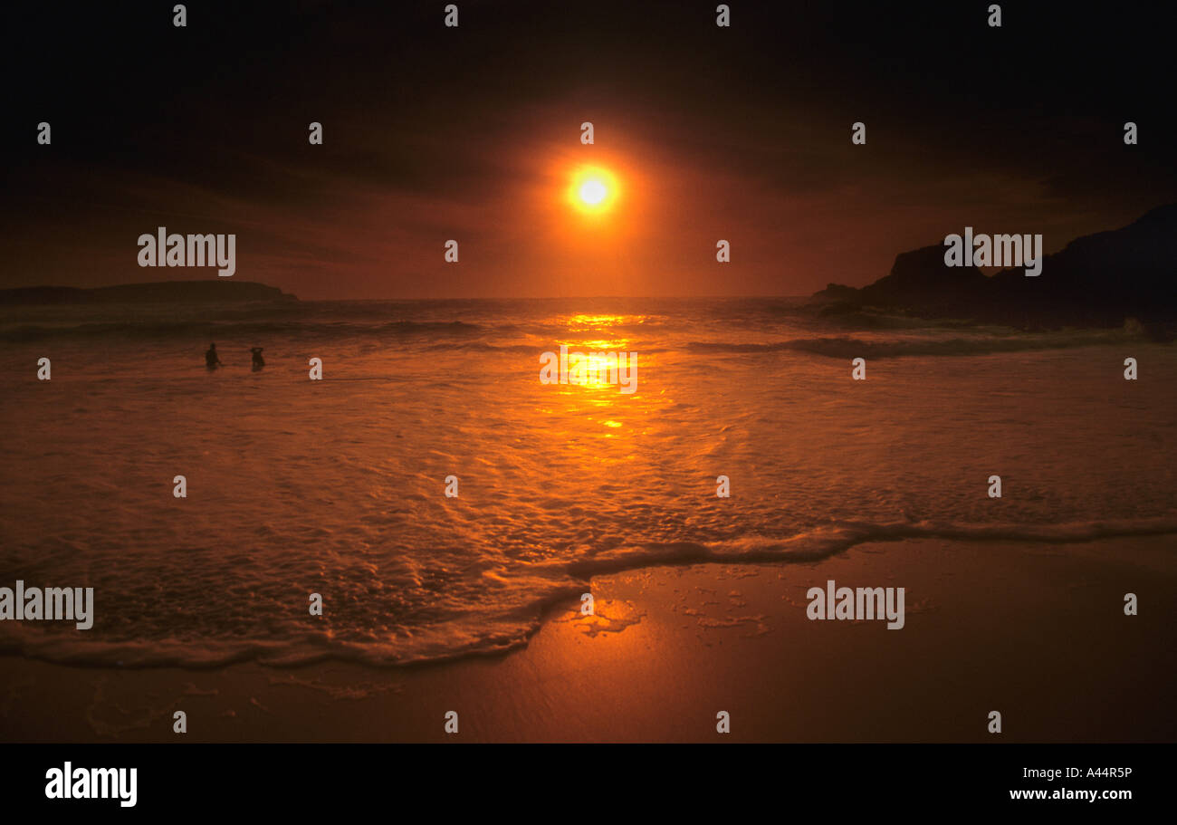 Atlantic Sunset Taken In Cornwall England Stock Photo - Alamy