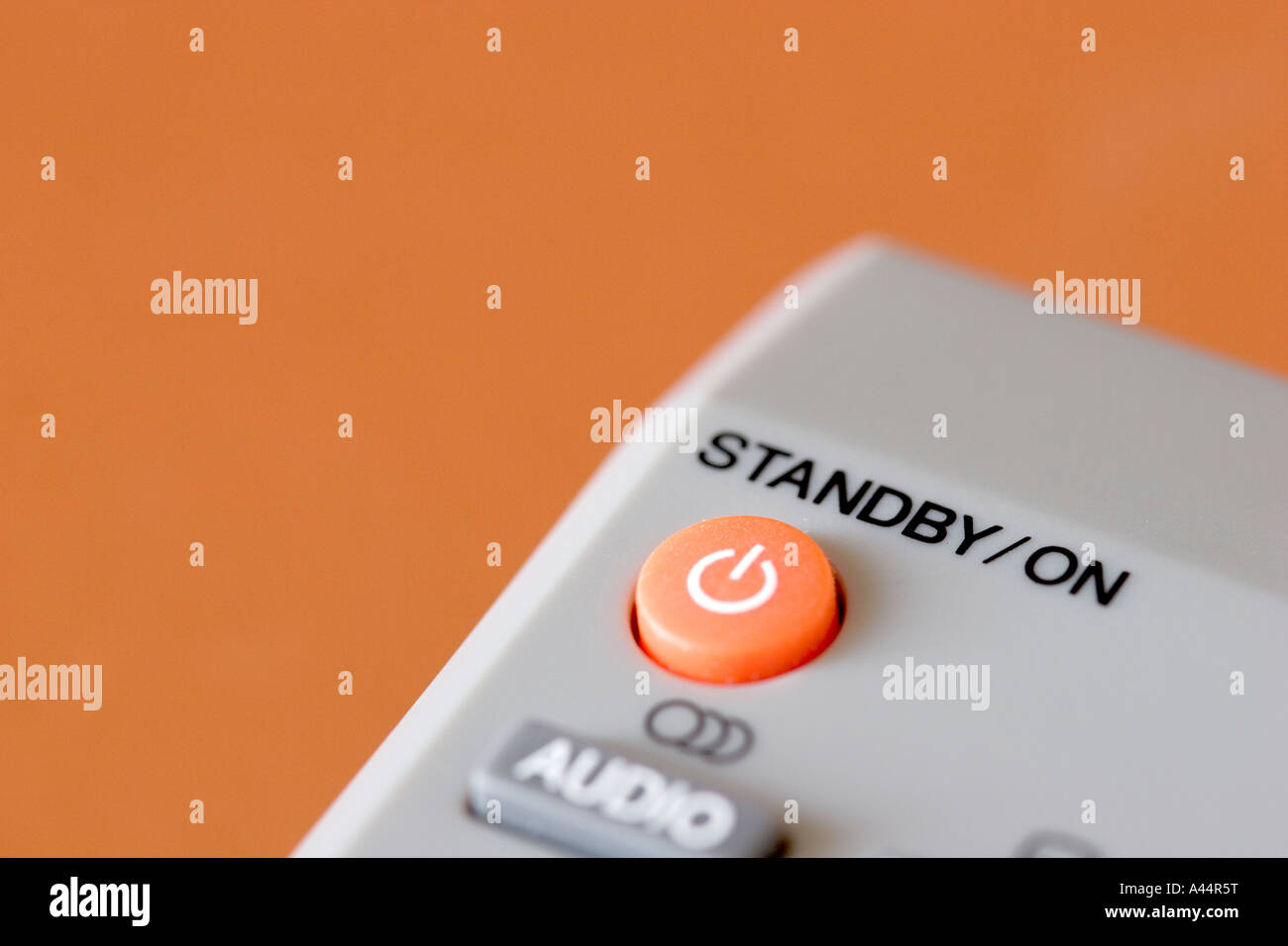 Closeup of power switch on a TV DVD stereo audio or home entertainment ...